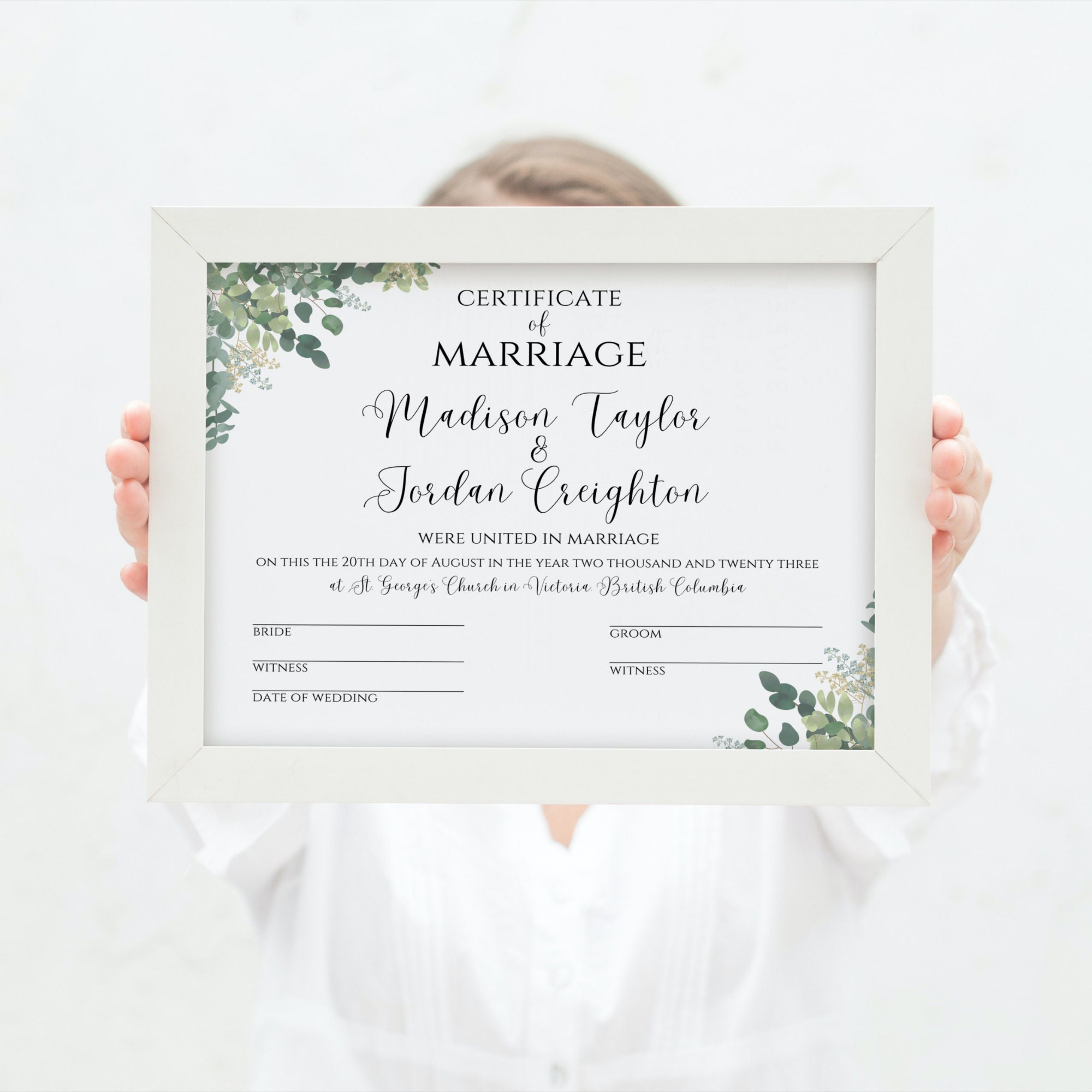 Editable Wedding Certificate Template: Eucalyptus Design (canva) - Etsy