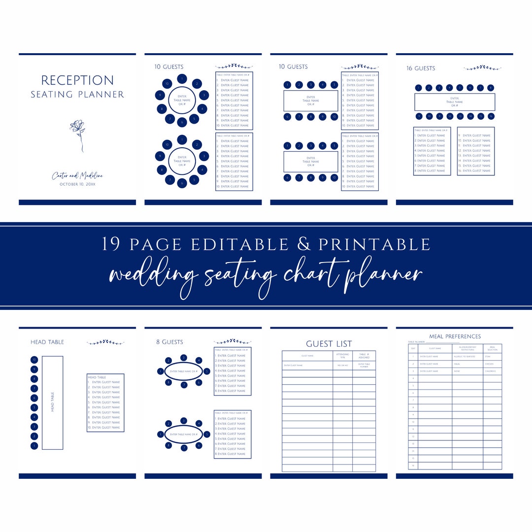 Editable Wedding Seating Chart Planner, Printable Seating Plan, Seating ...