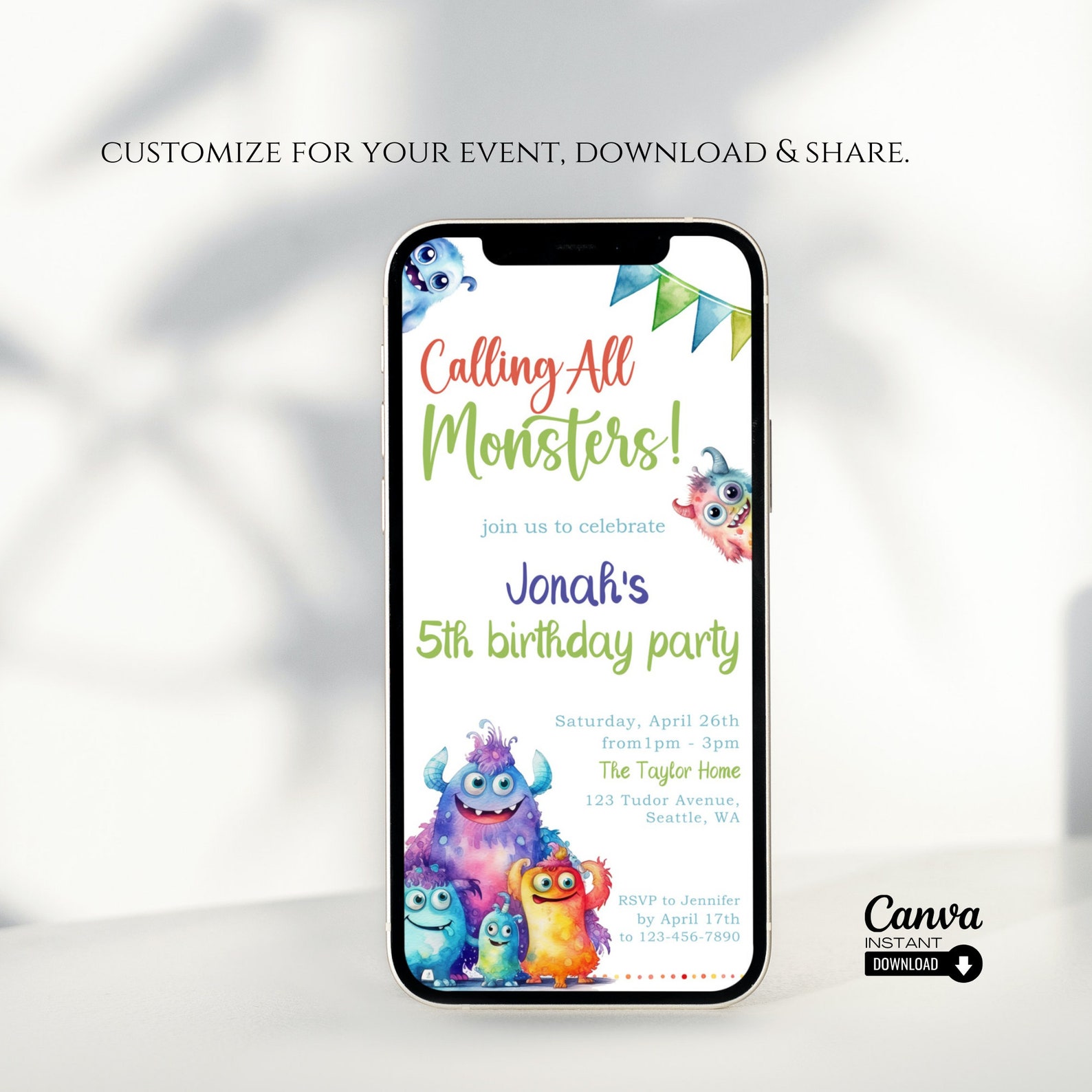 Editable Monster Birthday Party Invitation Template Printable - Etsy
