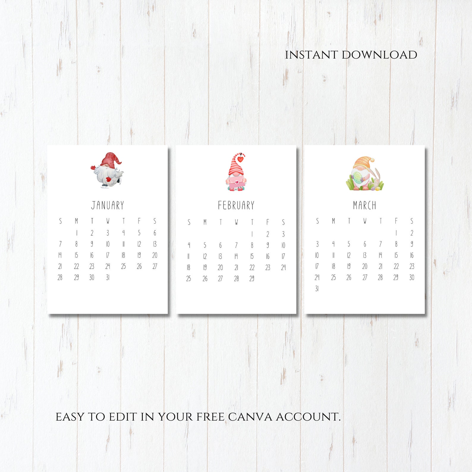 2024 Gnome Mini Desk Calendar, Printable Desk Calendar, Monthly ...