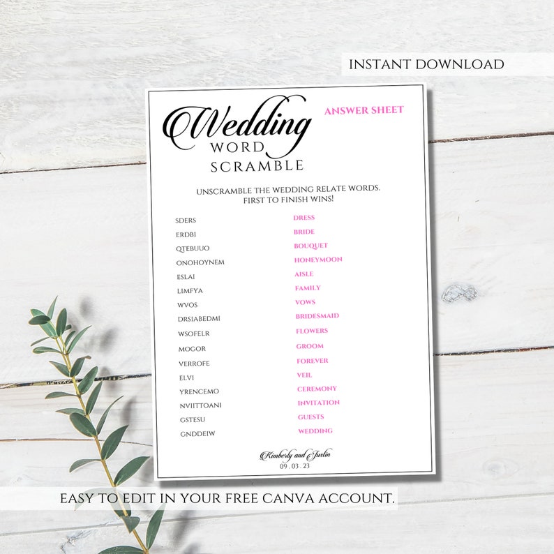 Editable Wedding Word Scramble Template Printable Bridal Word - Etsy