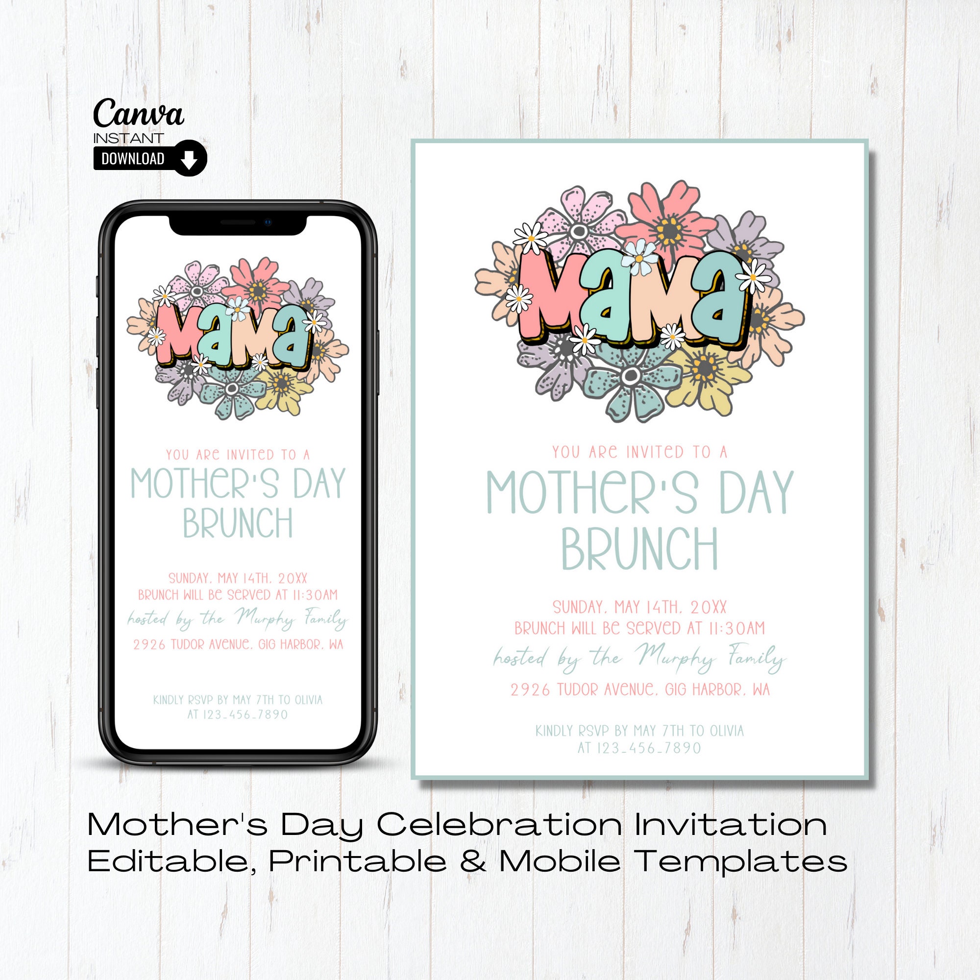 Editable Mothers Day Brunch Invitation Printable Mother's - Etsy