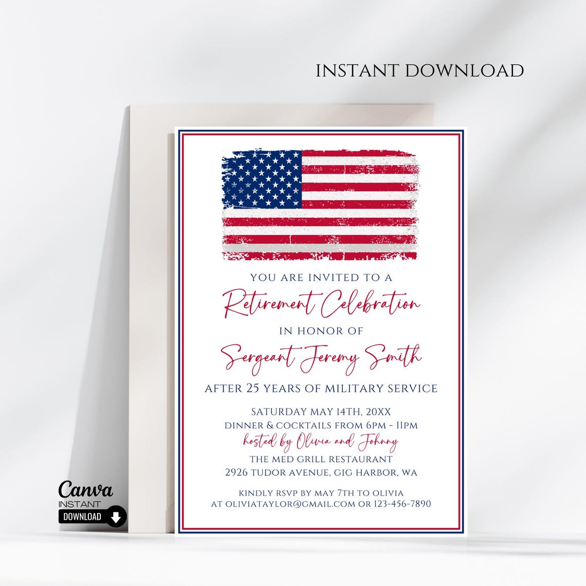 Patriotic Military Retirement Party Invitation: Editable Canva Template ...