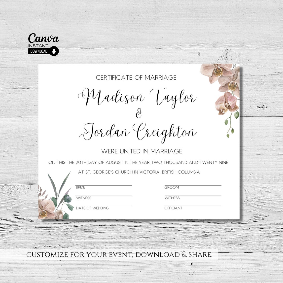Editable Wedding Certificate Template Marriage Certificate - Etsy