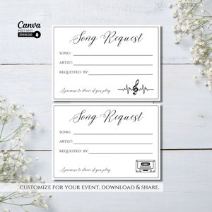 Editable Song Request Cards Template, Minimalist Wedding Song Request ...