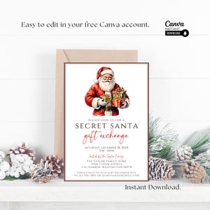 Editable Secret Santa Invitation: Watercolor Santa, Printable & Mobile ...