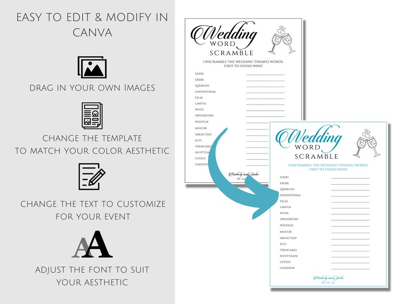 Editable Wedding Word Scramble Template Printable Bridal Word - Etsy