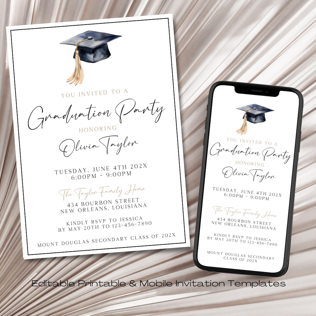 Editable Minimalist Graduation Party Invitation, Printable Graduation ...