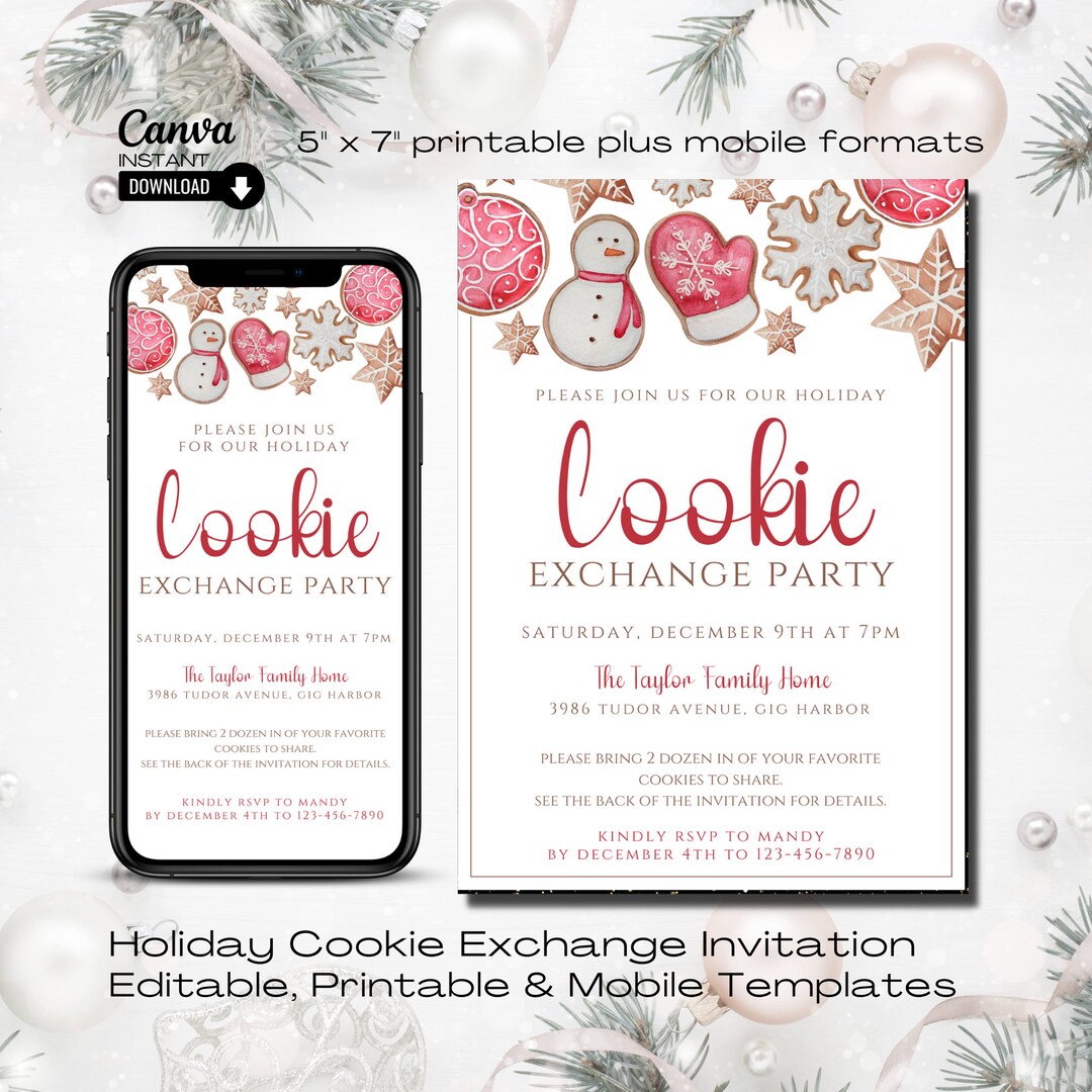 Editable Christmas Cookie Exchange Party Invitation Template, Printable ...