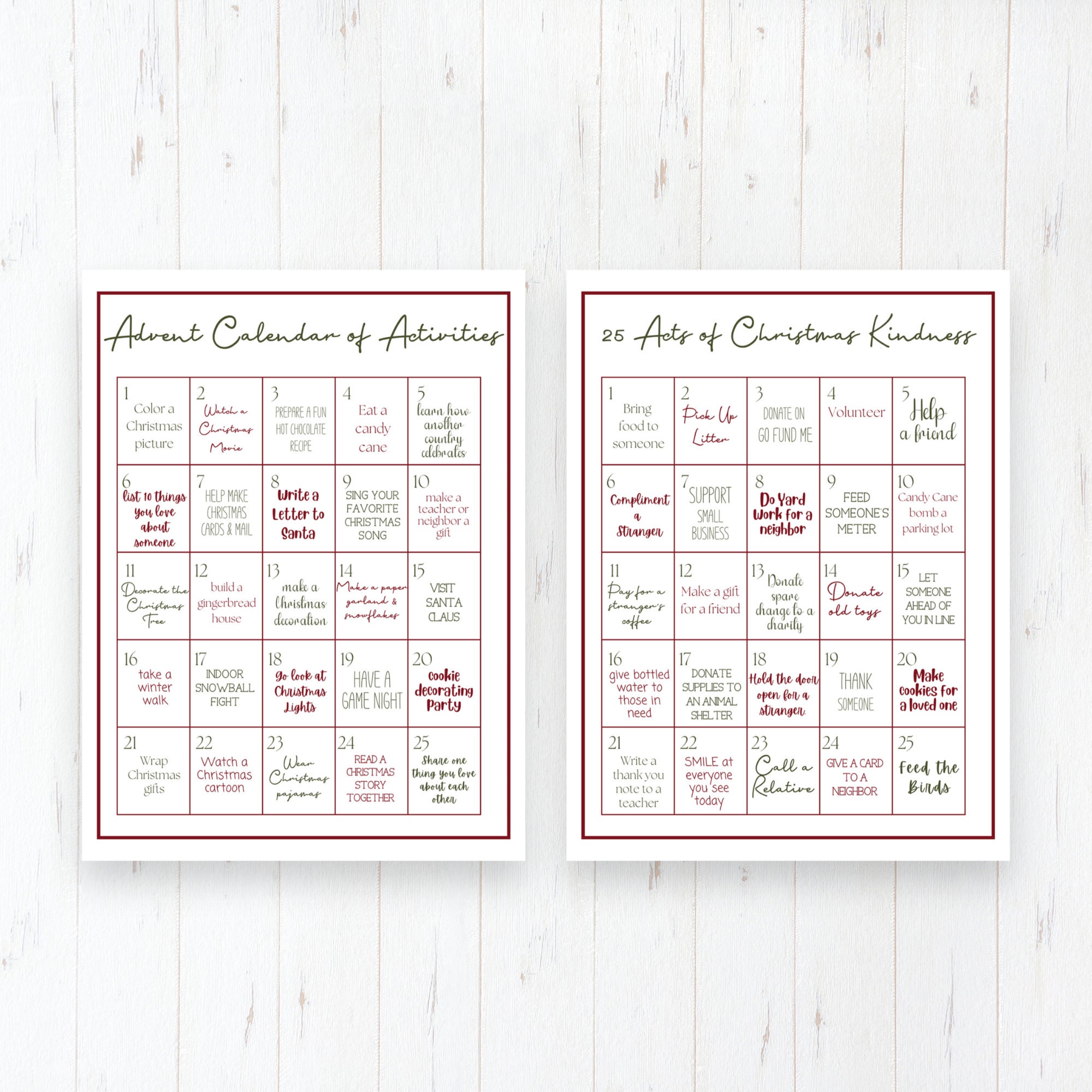Christmas Acts of Kindness Calendar Printable Editable Advent - Etsy