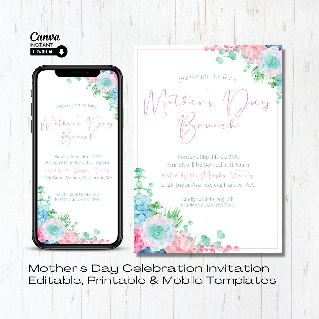 Editable Mothers Day Brunch Invitation, Printable Mother's Day Brunch ...