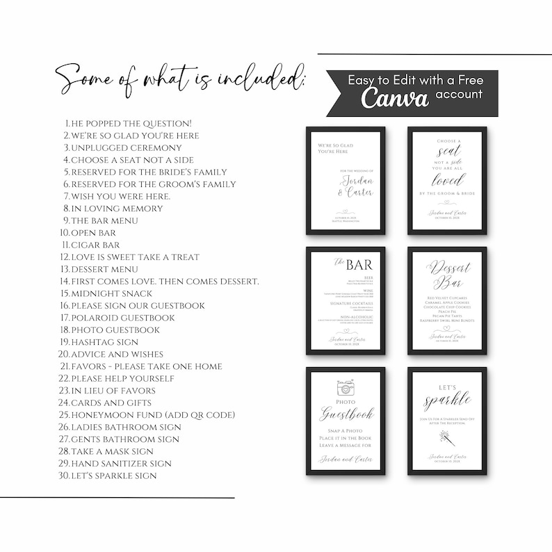 Editable Wedding Sign Template Bundle: Modern Calligraphy (instant ...