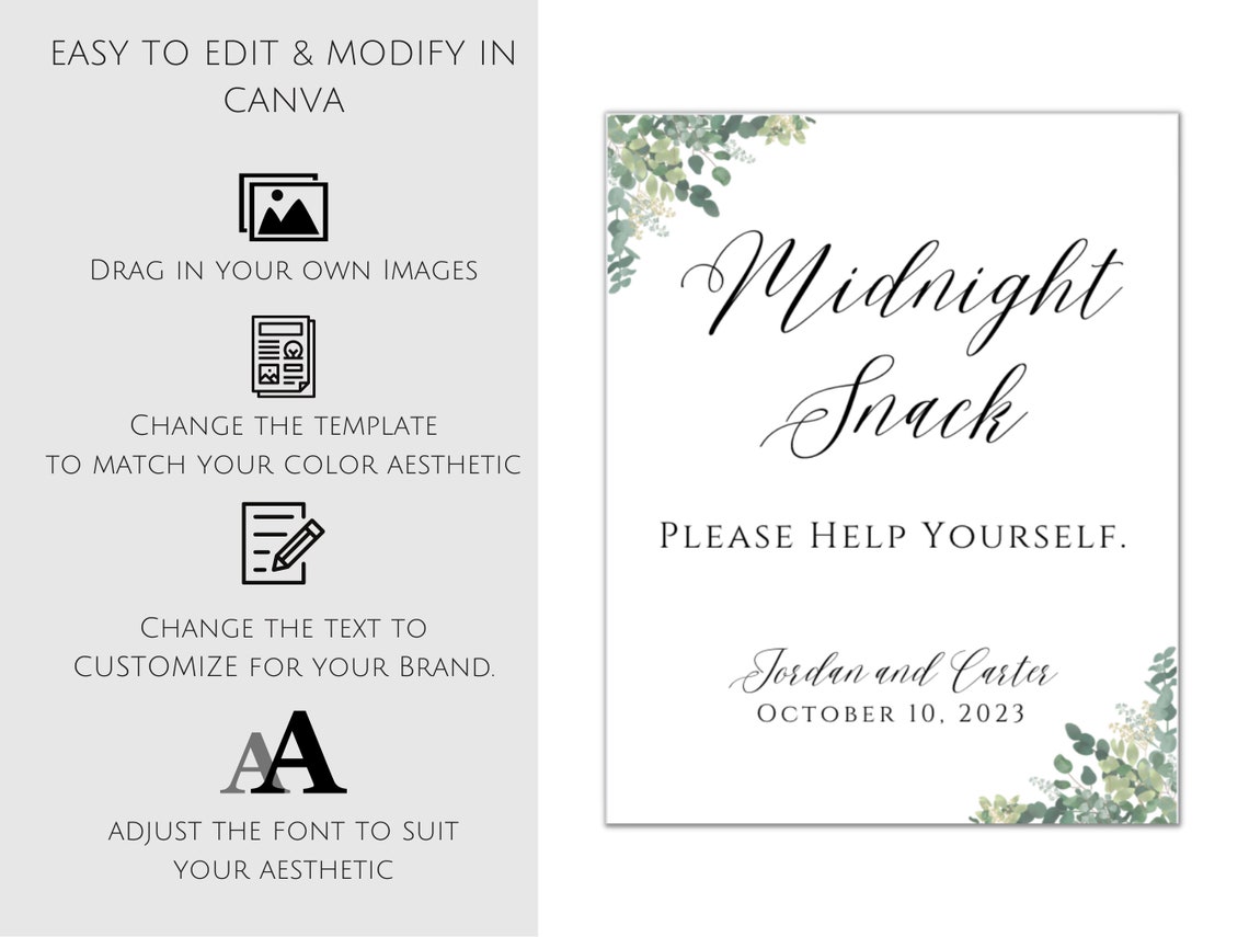 Midnight Snack Wedding Sign Printable Wedding Sign Late | Etsy