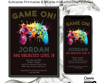 Video Game Birthday Invitation: Editable Gamer Party Template ...