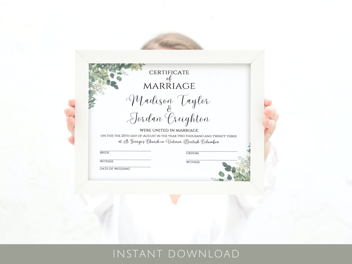 Editable Wedding Certificate Template Marriage Certificate - Etsy