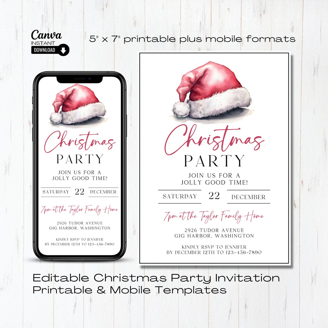 Editable Christmas Invitation, Printable Christmas Party Invite, Mobile ...