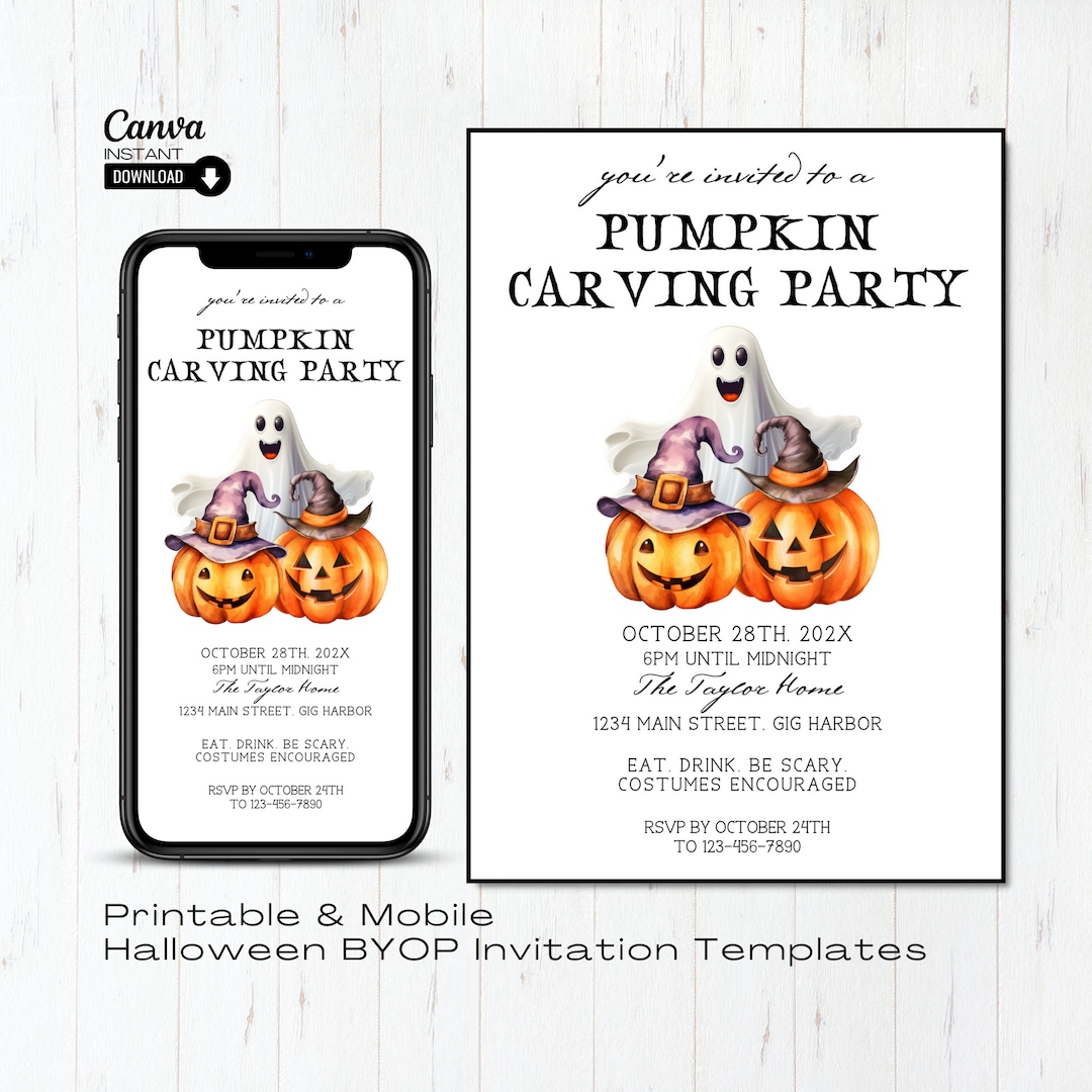 Editable Pumpkin Carving Party Invitation, Printable Spooky Halloween ...