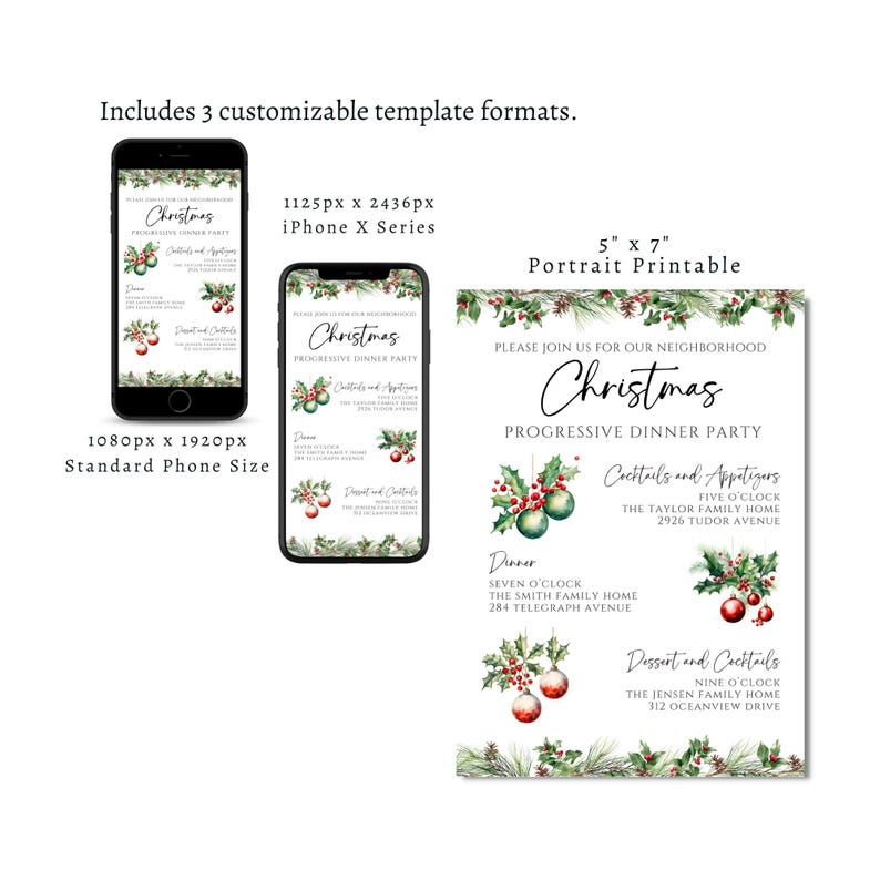 Christmas Progressive Dinner Party Invitation: Editable Holiday Potluck ...