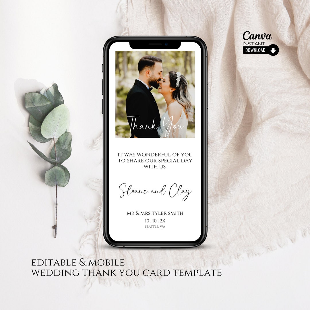 Electronic Wedding Thank You Template, Editable Digital Wedding Thank ...