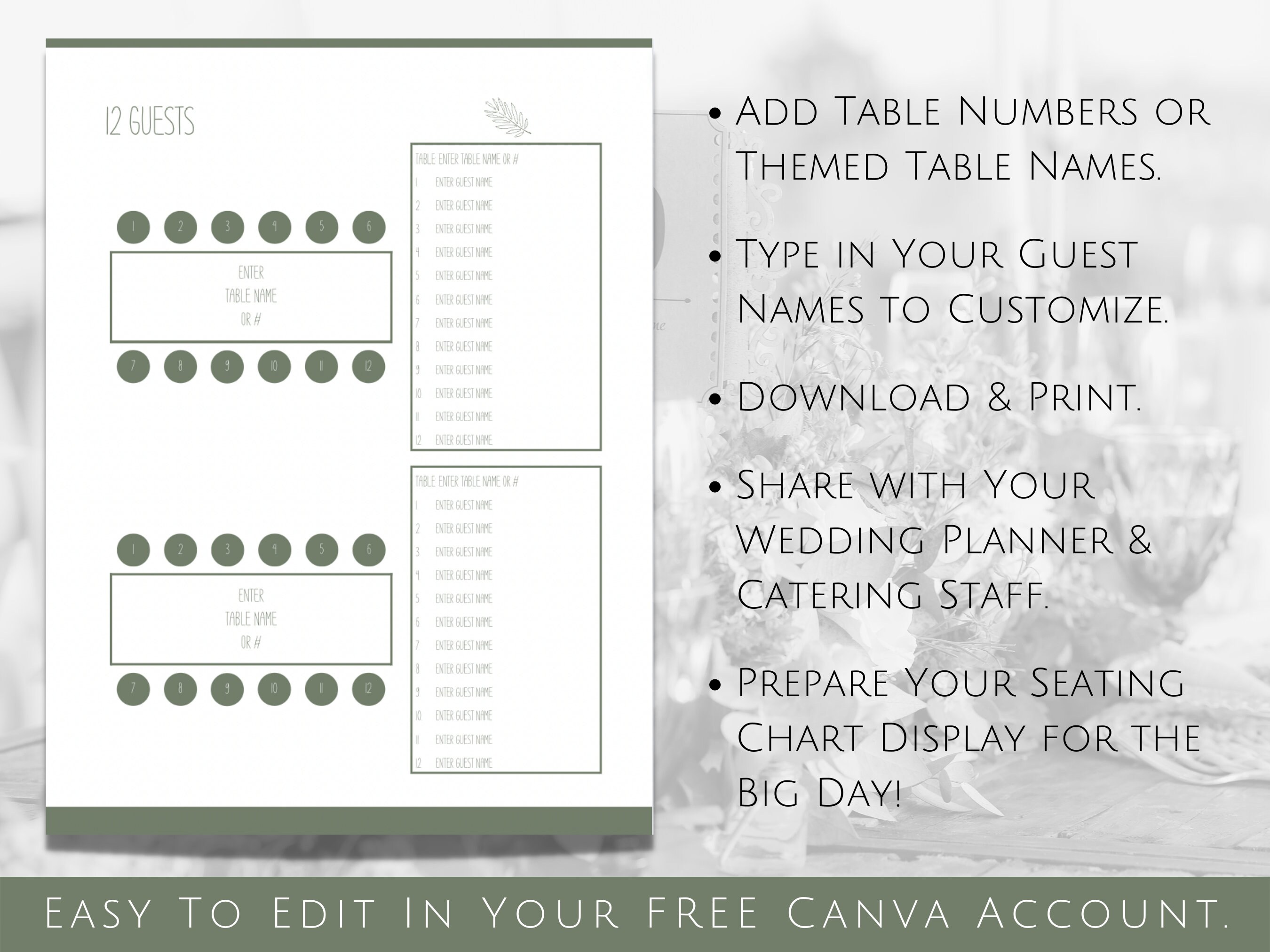 Editable Wedding Seating Chart Planner Printable Seating - Etsy Canada