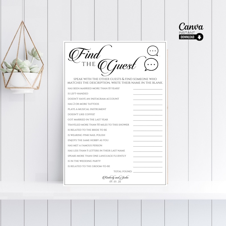 Editable Bridal Shower Game, Printable Get to Know You Game, Minimalist ...