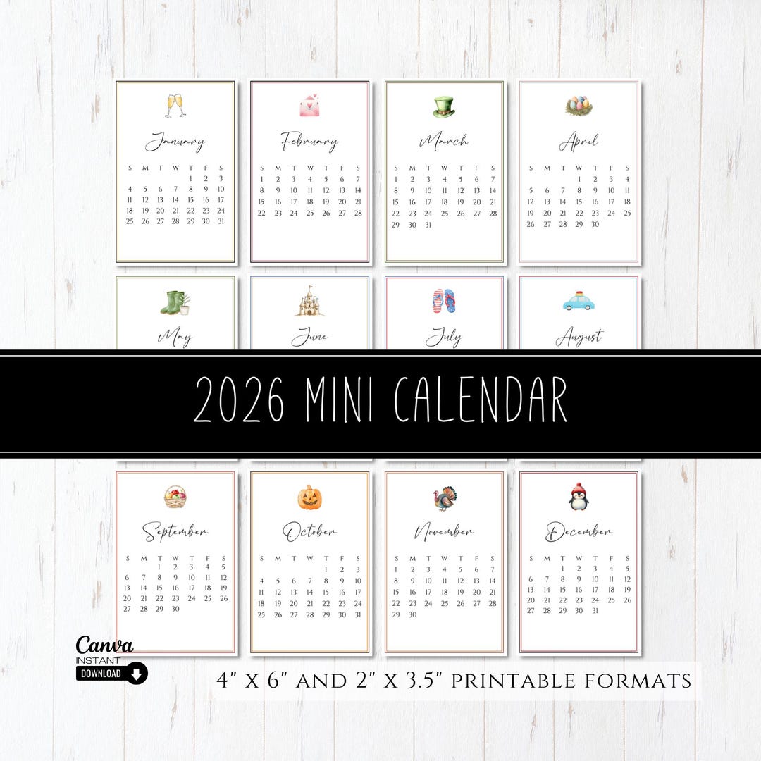 2026 Mini Desk Calendar Template, Printable Easel Calendar (canva ...