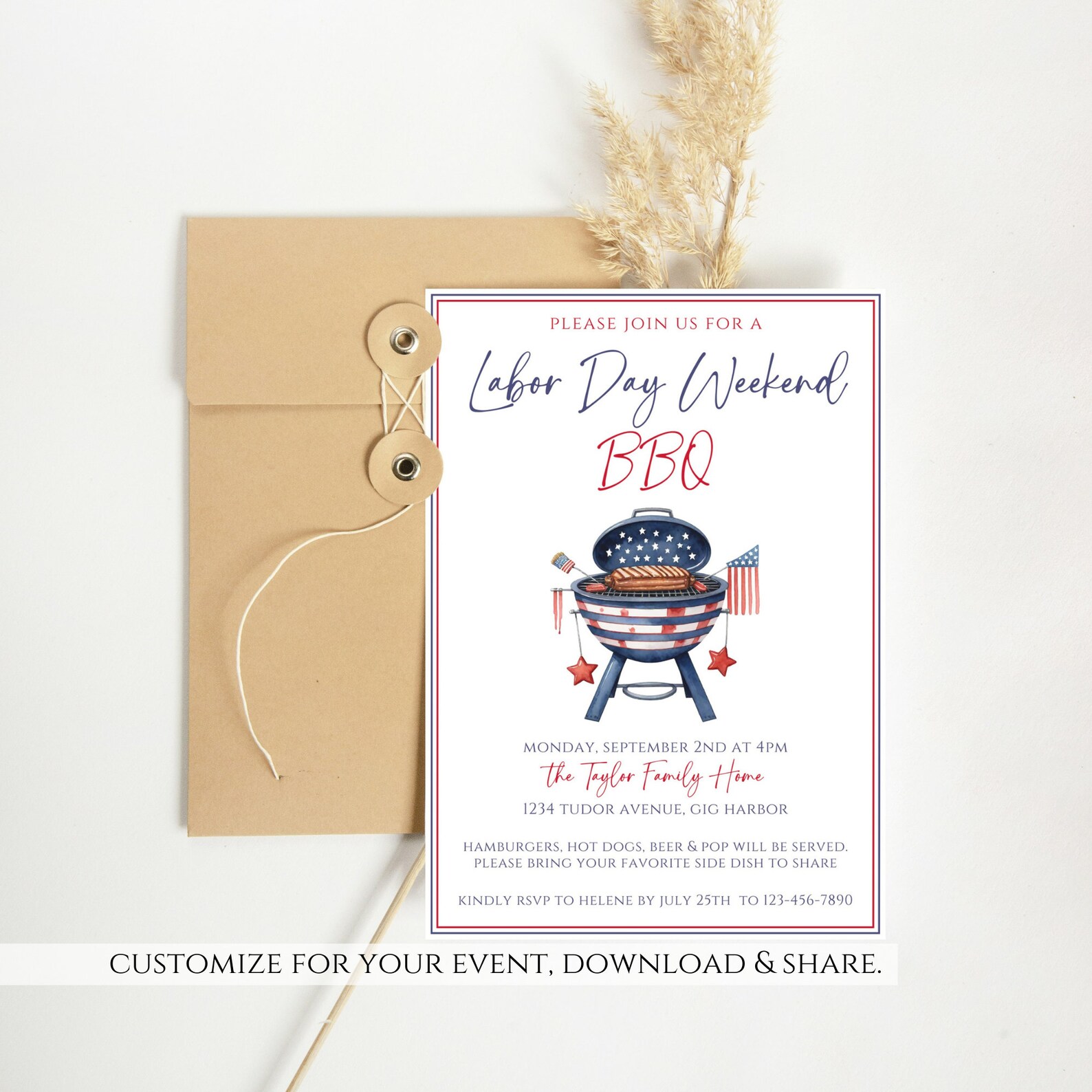 Labor Day BBQ Invitation Template: Editable Party Invite (digital ...