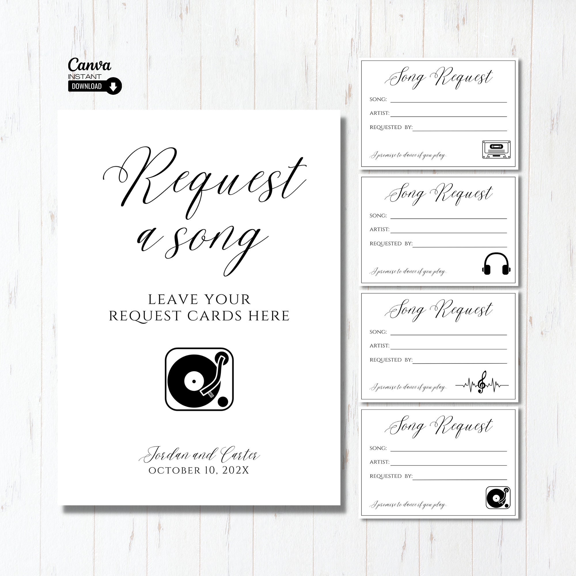 Editable Song Request Cards Template, Minimalist Wedding Song Request ...