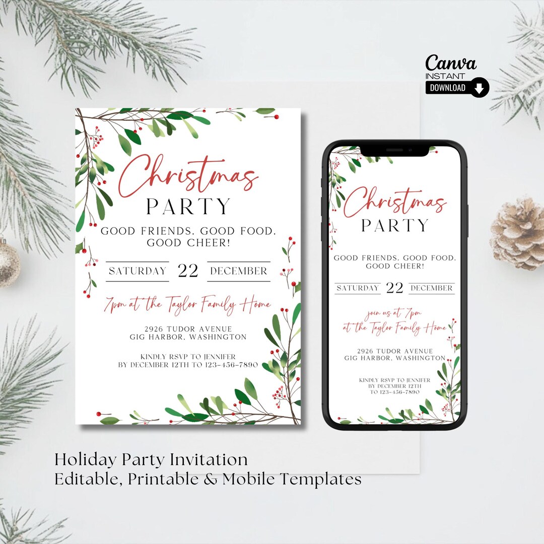 Editable Christmas Invitation, Printable Christmas Party Invite, Mobile ...
