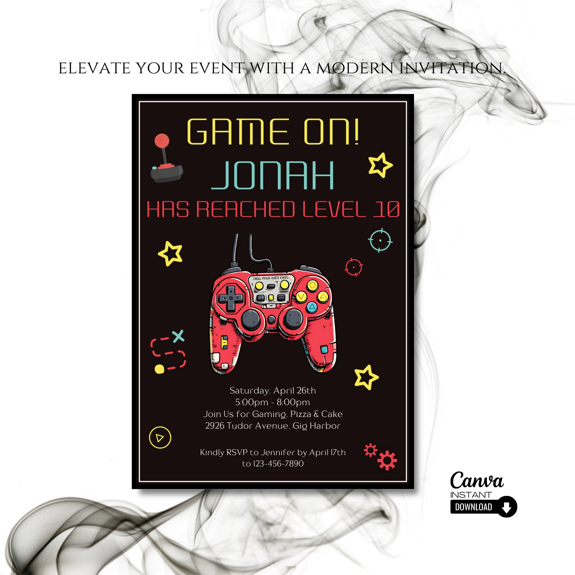 Editable Gamer Birthday Party Invitation, Printable Gaming Invite ...