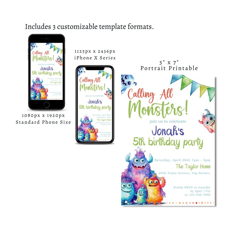 Editable Monster Birthday Party Invitation Template Printable - Etsy