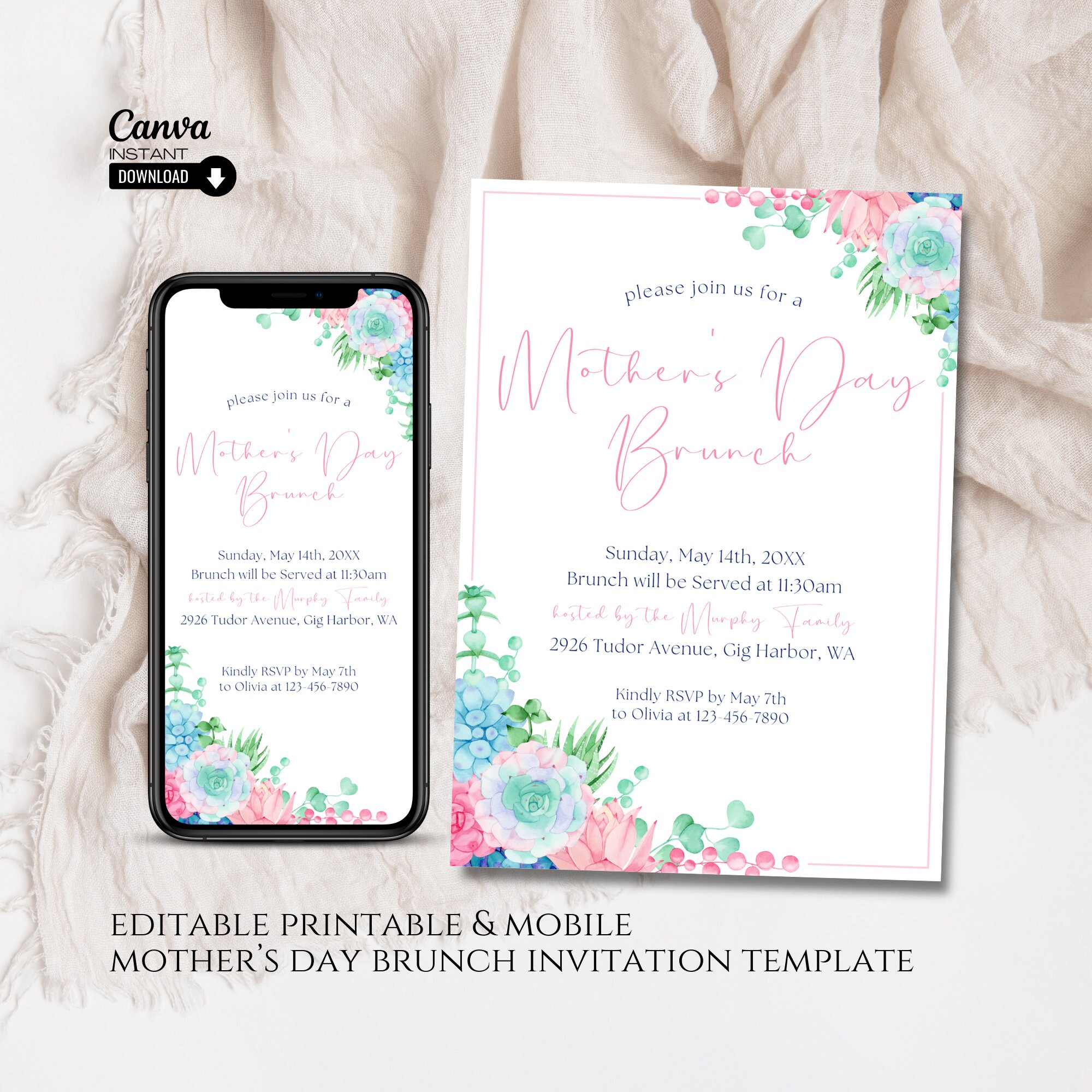 Editable Mothers Day Brunch Invitation, Printable Mother's Day Brunch ...