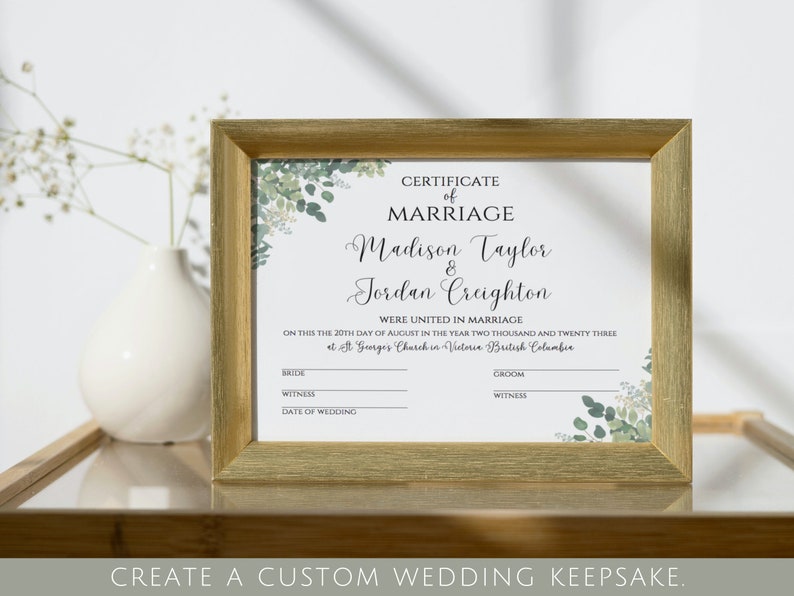 Editable Wedding Certificate Template Marriage Certificate - Etsy