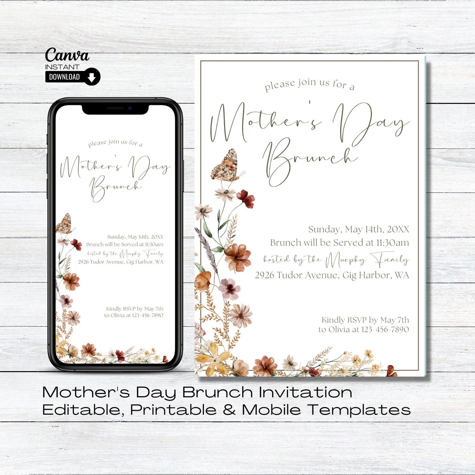 Editable Mothers Day Brunch Invitation, Printable Mother's Day Brunch ...