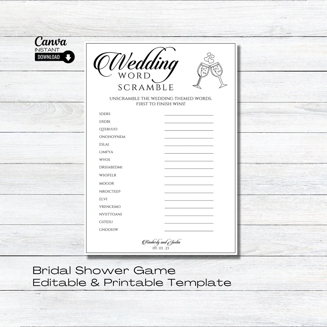 Editable Wedding Word Scramble Template, Printable Bridal Word Scramble ...