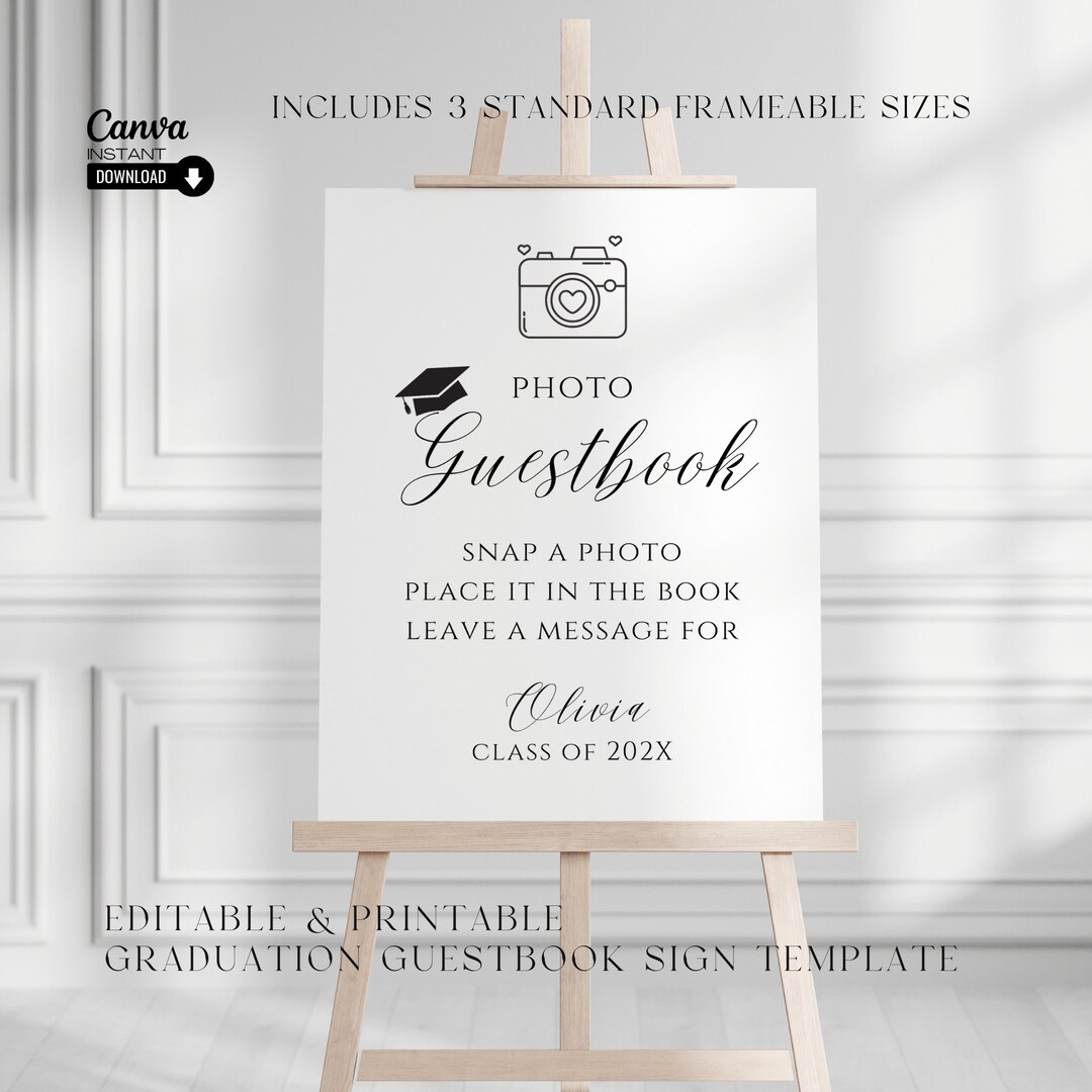 Editable Graduation Table Sign, Printable Photo Guestbook, Modern Class ...