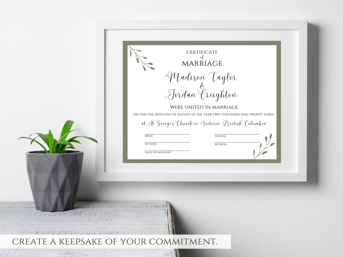 Editable Wedding Certificate Template Marriage Certificate - Etsy