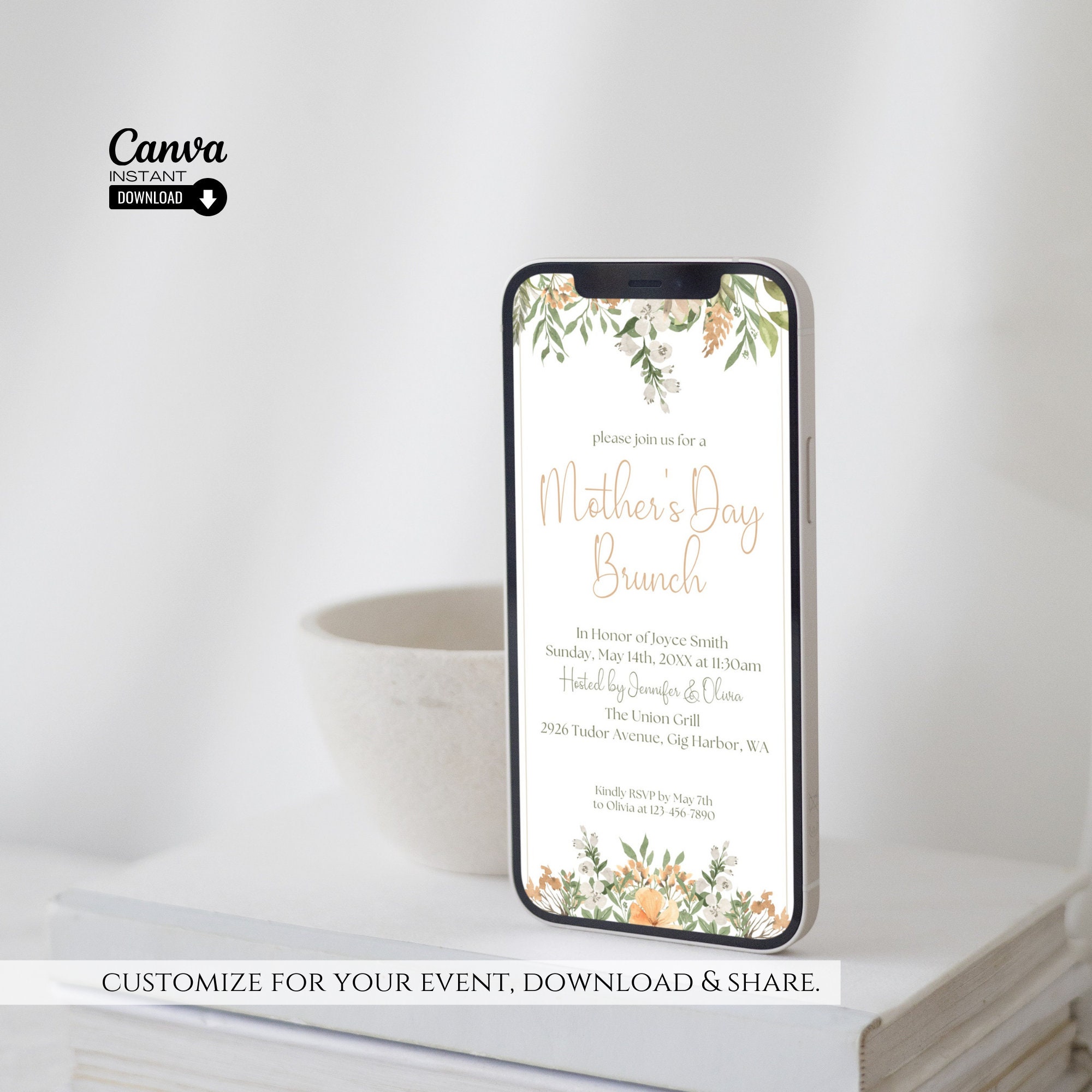 Editable Mothers Day Brunch Invitation, Printable Mother's Day Brunch ...