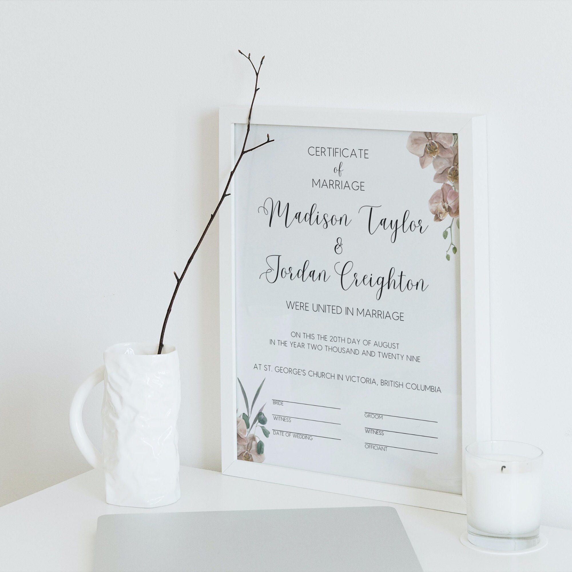 Editable Wedding Certificate Template: Botanical Accents (canva) - Etsy
