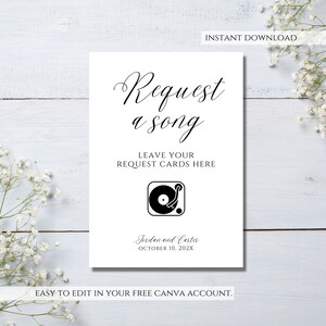 Editable Song Request Cards Template, Minimalist Wedding Song Request ...