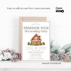 Editable Gingerbread House Decorating Party Invitation (canva Template ...