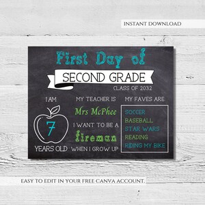 Back to School Printable Sign, First Day of School Sign Editable ...