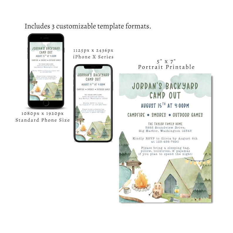 Editable Camping Birthday Invitation: S'mores Party Campout (canva ...
