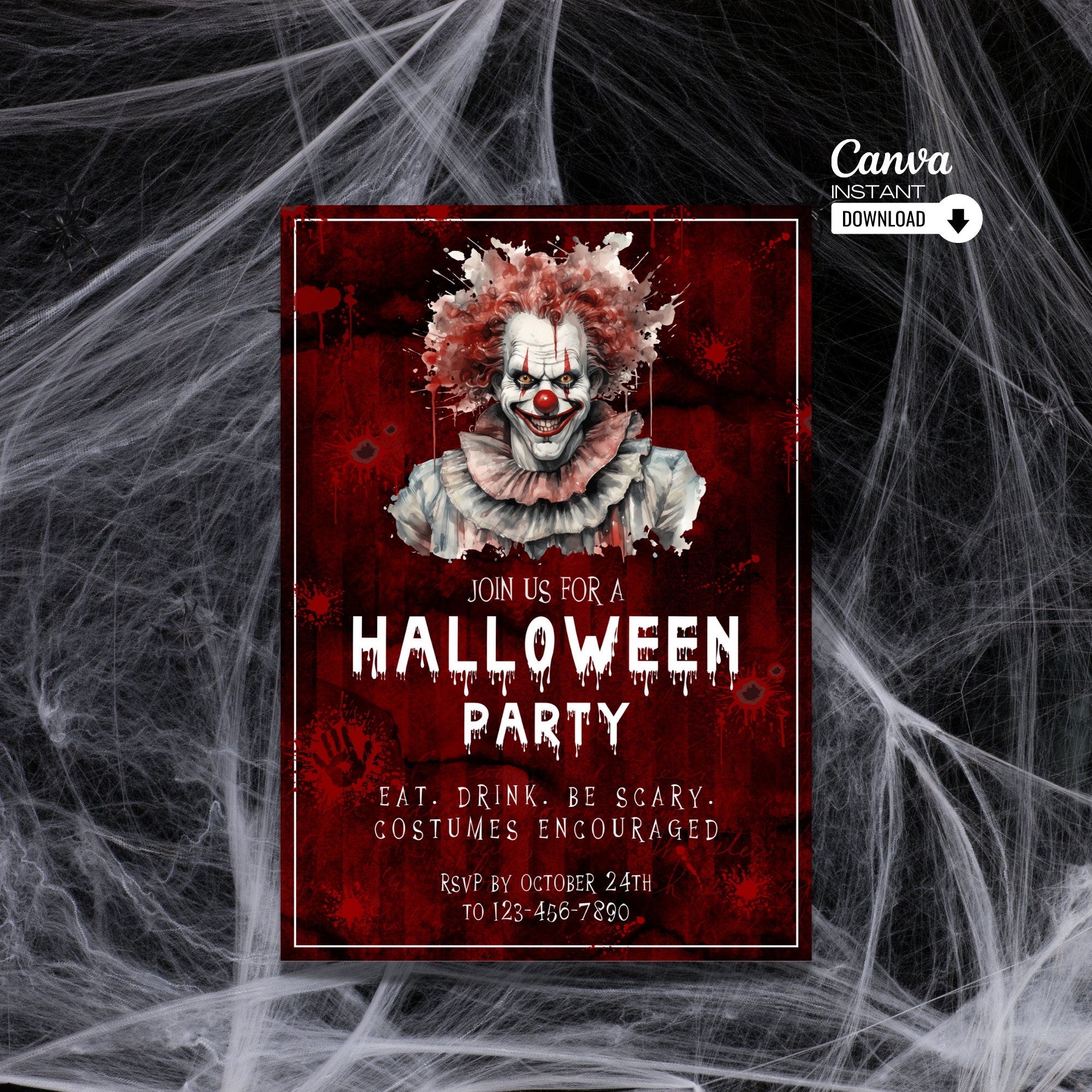 Editable Scary Clown Halloween Party Invitation Template, Printable ...