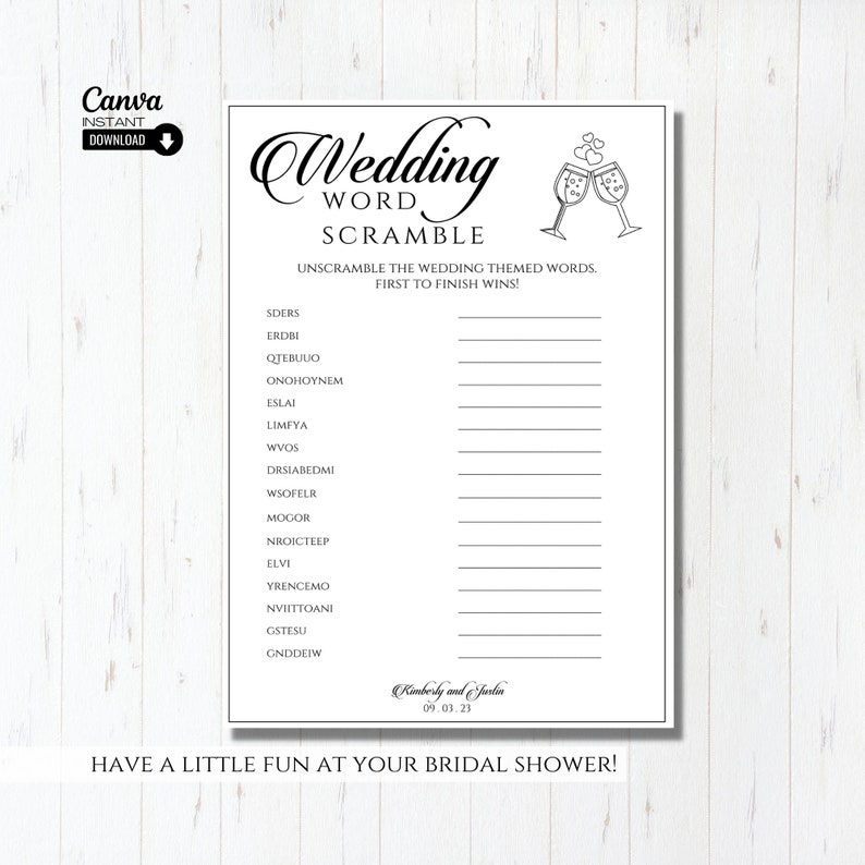 Editable Wedding Word Scramble Template Printable Bridal Word - Etsy