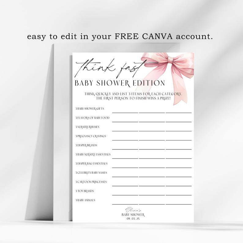 Pink Bow Baby Shower Game Bundle: 40 Printable Activities (editable ...