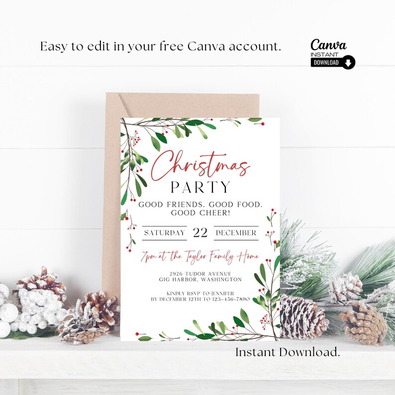 Editable Christmas Invitation, Printable Christmas Party Invite, Mobile ...