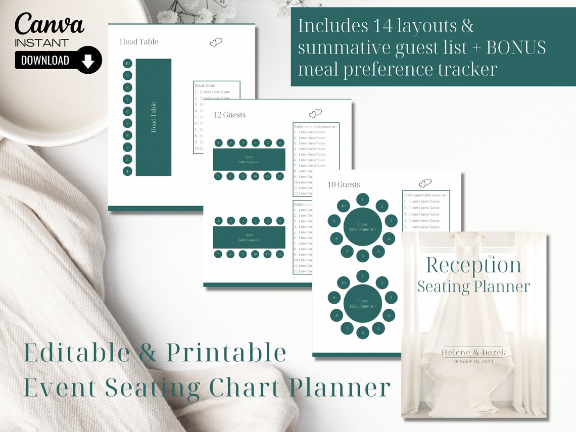 Editable Wedding Seating Chart Planner Printable Seating - Etsy