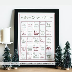Christmas Acts of Kindness Calendar Printable, Editable Advent Calendar ...