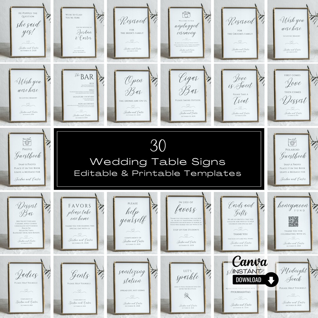Editable Wedding Signs Bundle 30 Printable Modern Wedding - Etsy